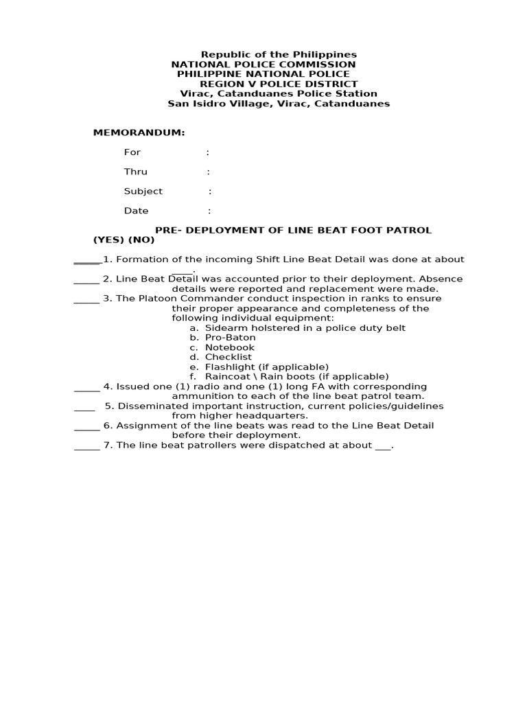 Line Beat Patrol Deployment Report | PDF | Law Enforcement | Crime ...