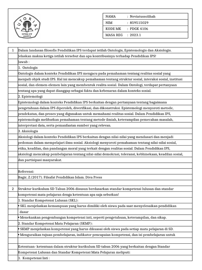 Tugas Tutorial 1 Pend - IPS Di SD | PDF