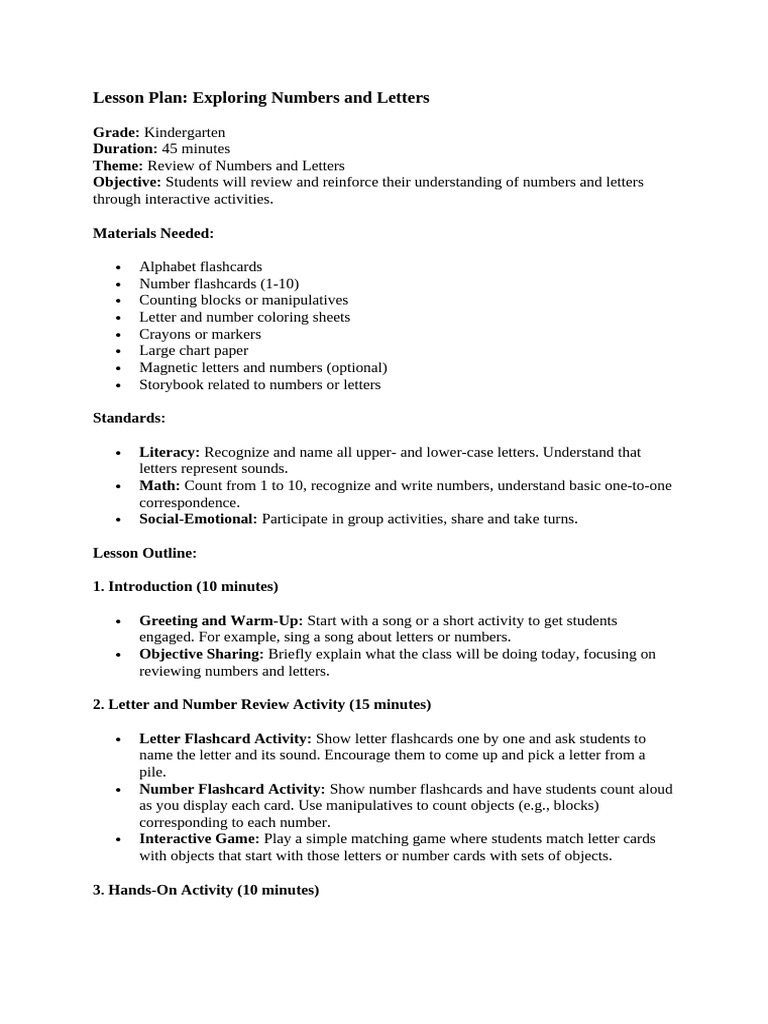 Lesson Plan num and letter | PDF