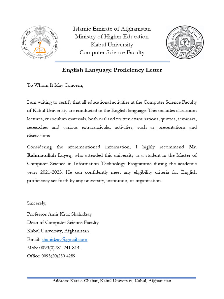 English Profeciency Letter | PDF