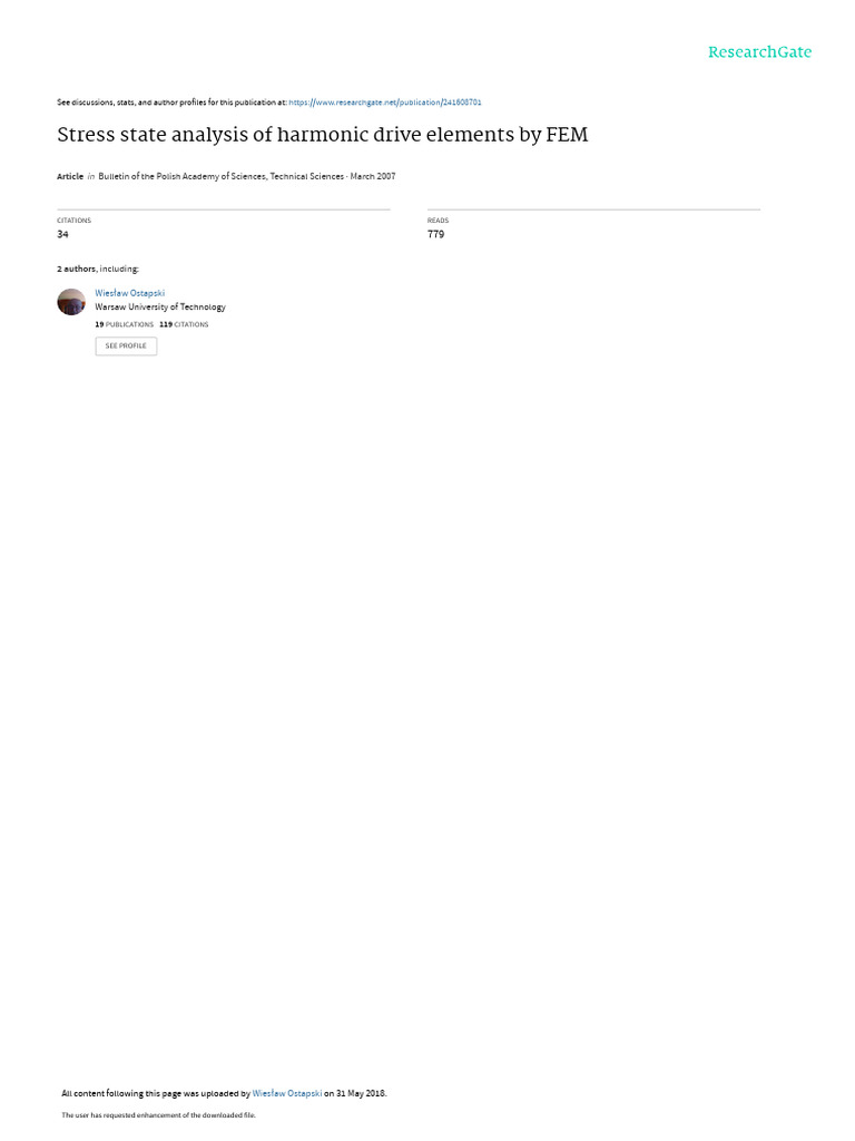 Stress State Analysis of Harmonic Drive Elements B | PDF