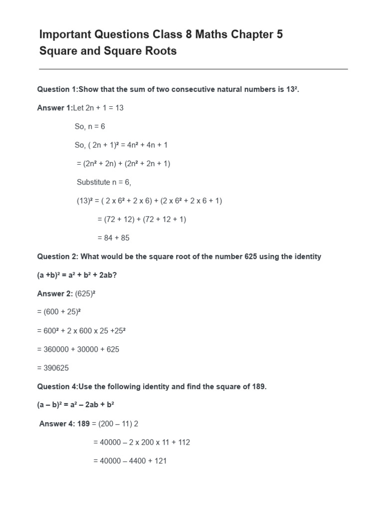 Important Question Class 8 Maths Chapter 5 | PDF