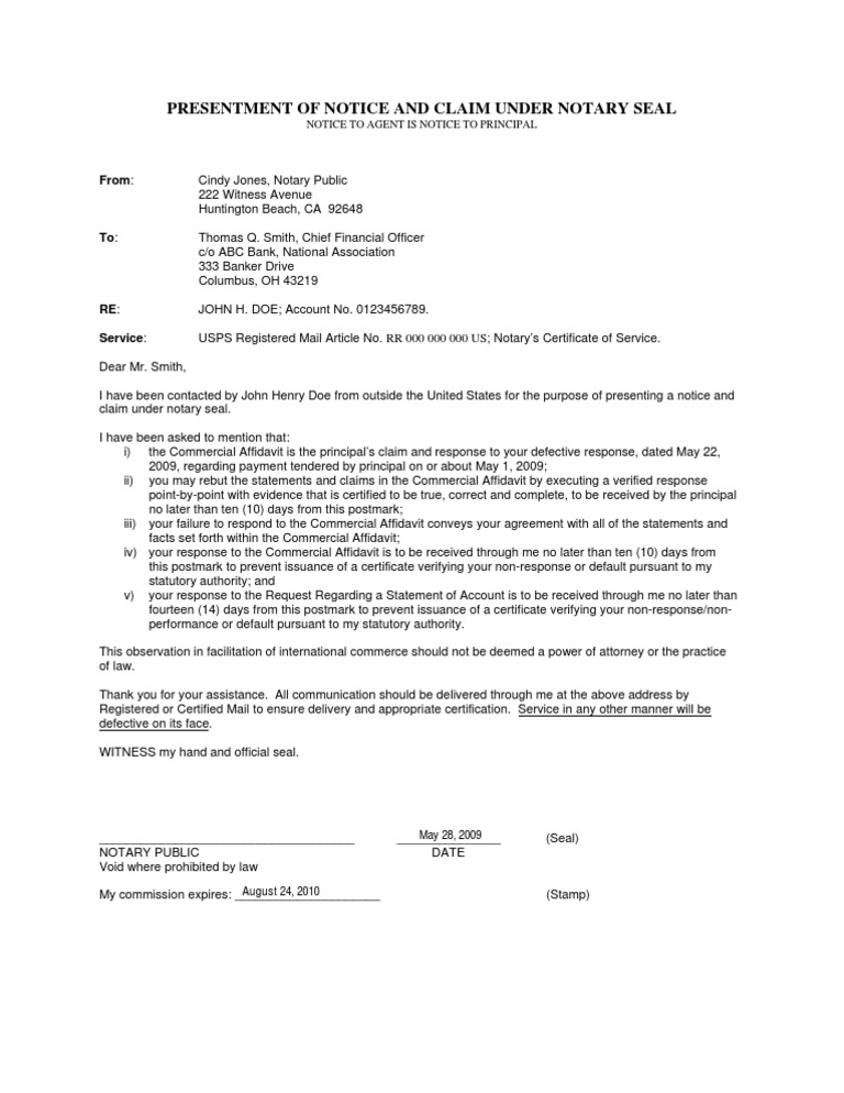 I - Notary Presentment Letter | PDF