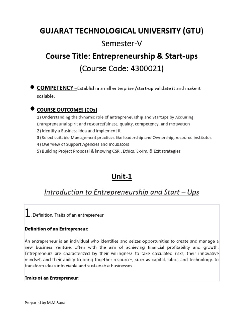 Entrepreneurship Start Ups Unit 1 Pdf