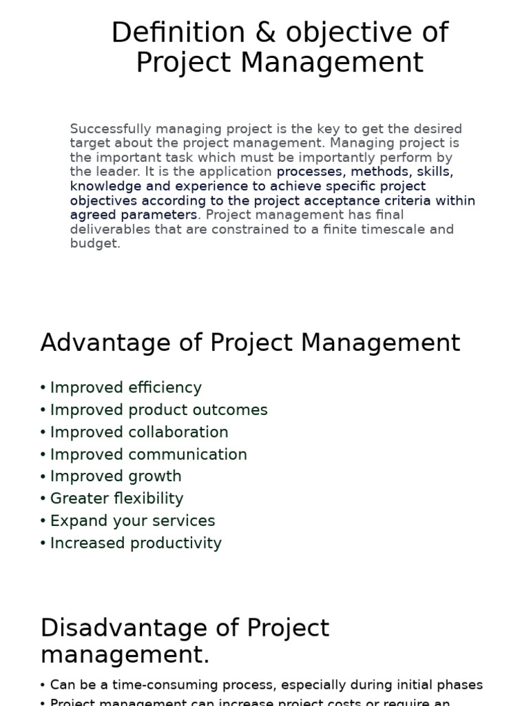 Definition and objective for project creation. | PDF