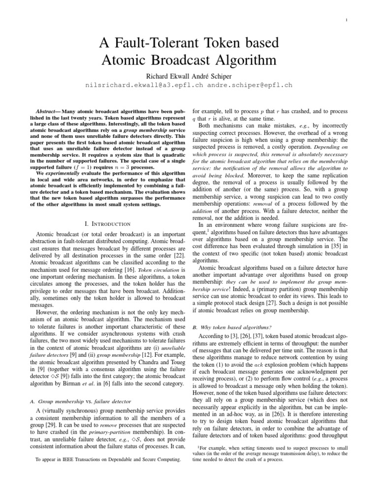 A Fault-Tolerant Token Based | PDF | Algorithms | Telecommunications