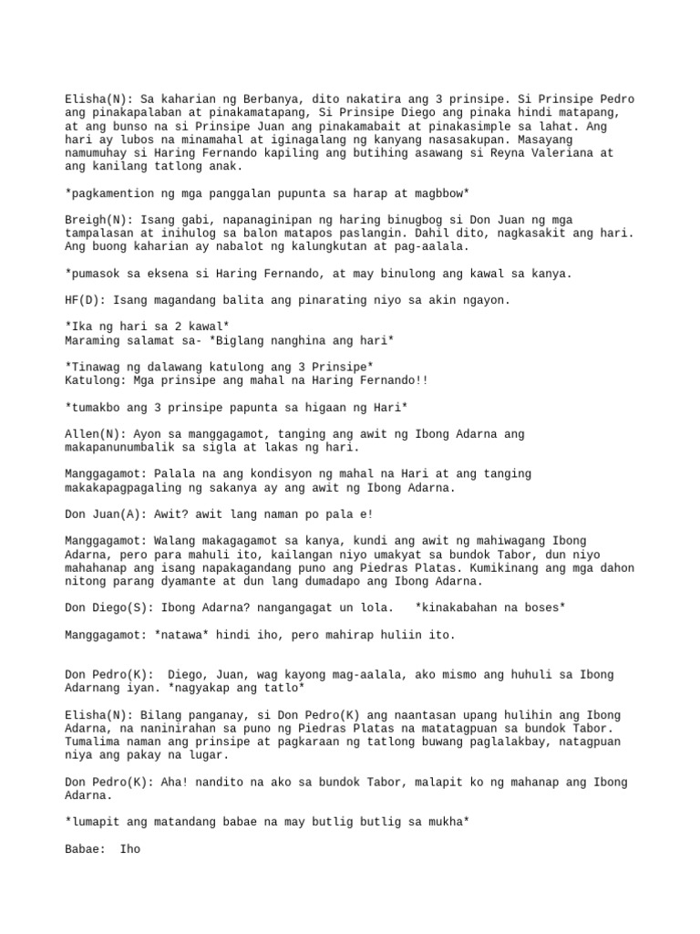 Ibong Adarna Full Script | PDF