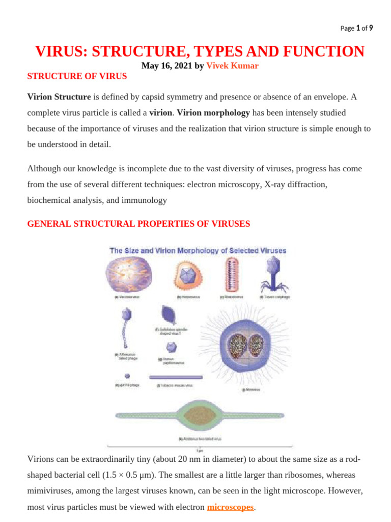 VIRUS STRUCTURE, TYPES AND FUNCTION | PDF
