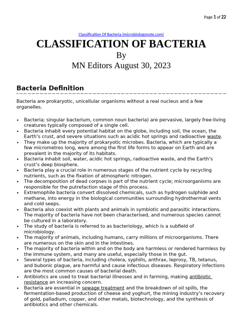 Classification of Bacteria | PDF