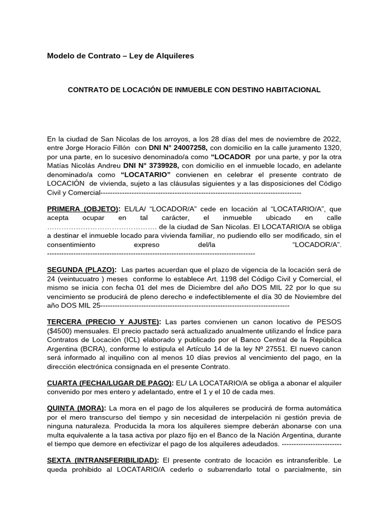 Modelo de Contrato de Locacion | PDF