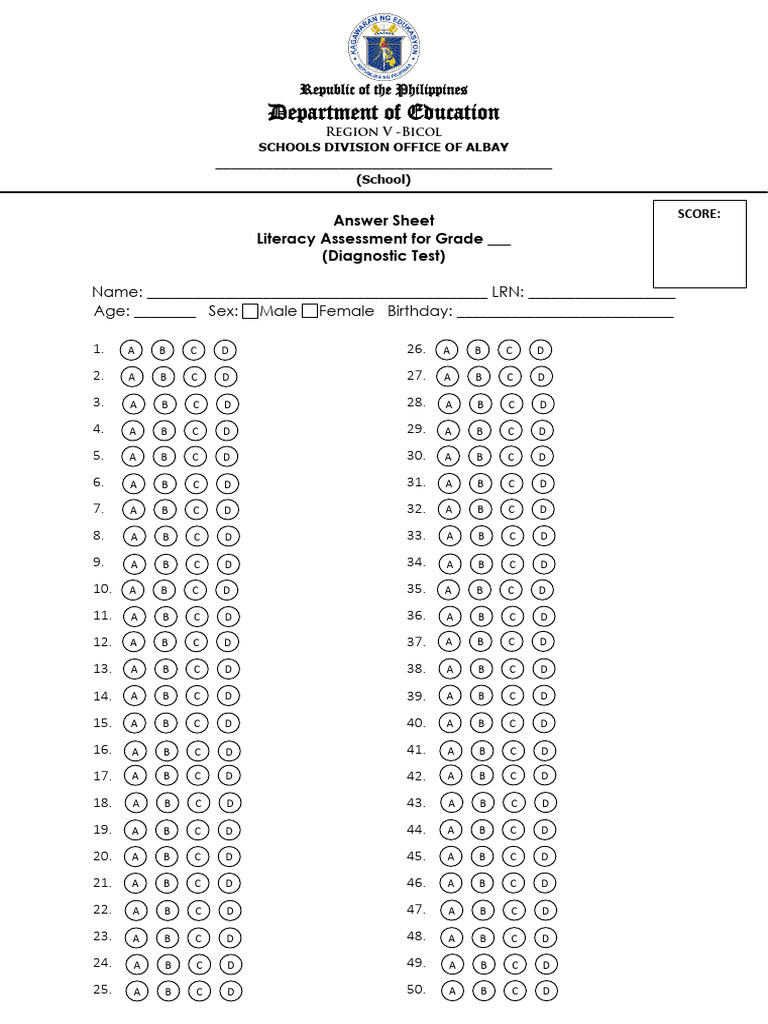 ANSWER SHEET Grade 6-10 | PDF