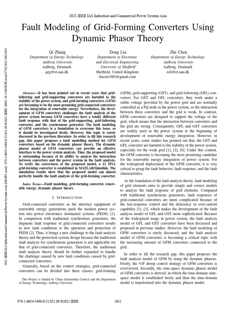 Fault Modeling of Grid-Forming Converters Using Dynamic Phasor Theory | PDF