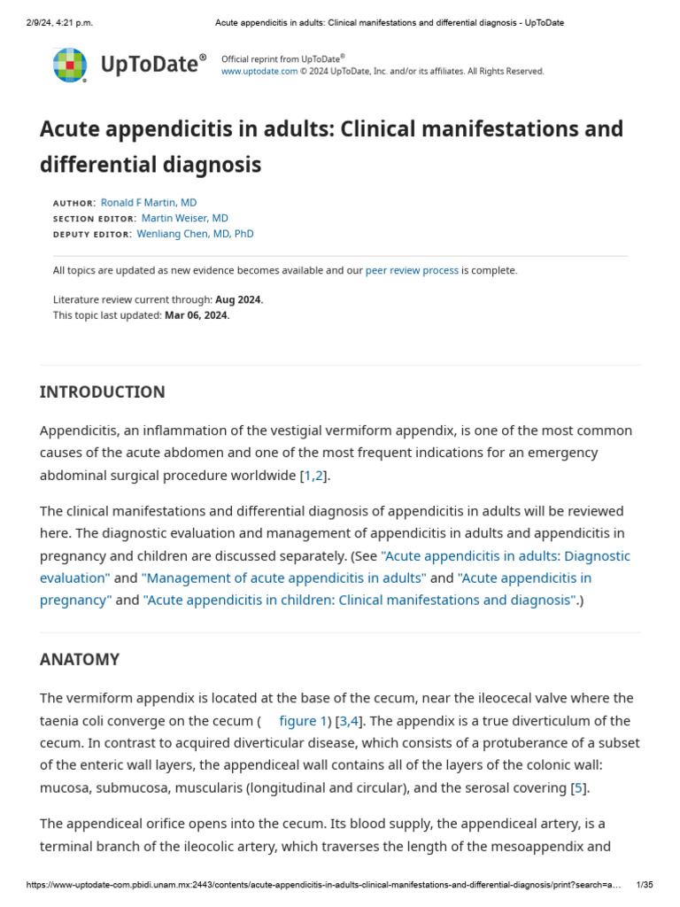 Acute Appendicitis in Adults - Clinical Manifestations and Differential ...