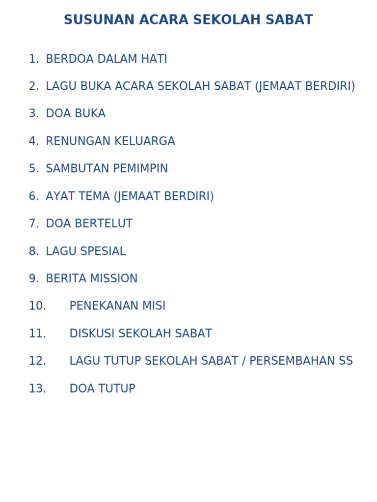 Susunan Acara Sekolah Sabat | PDF