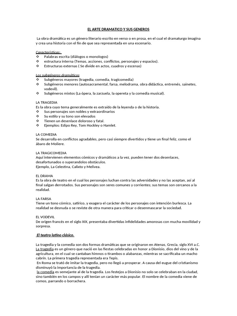 EL ARTE DRAMATICO Y SUS GENEROS | PDF