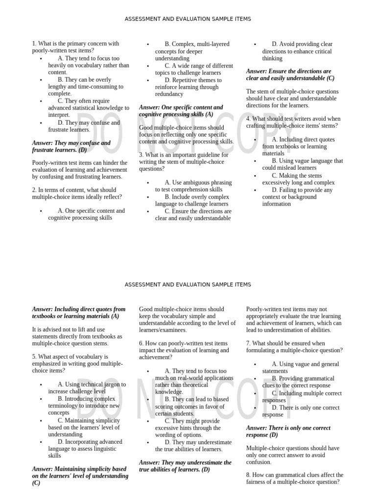 Eval Sample Items | PDF