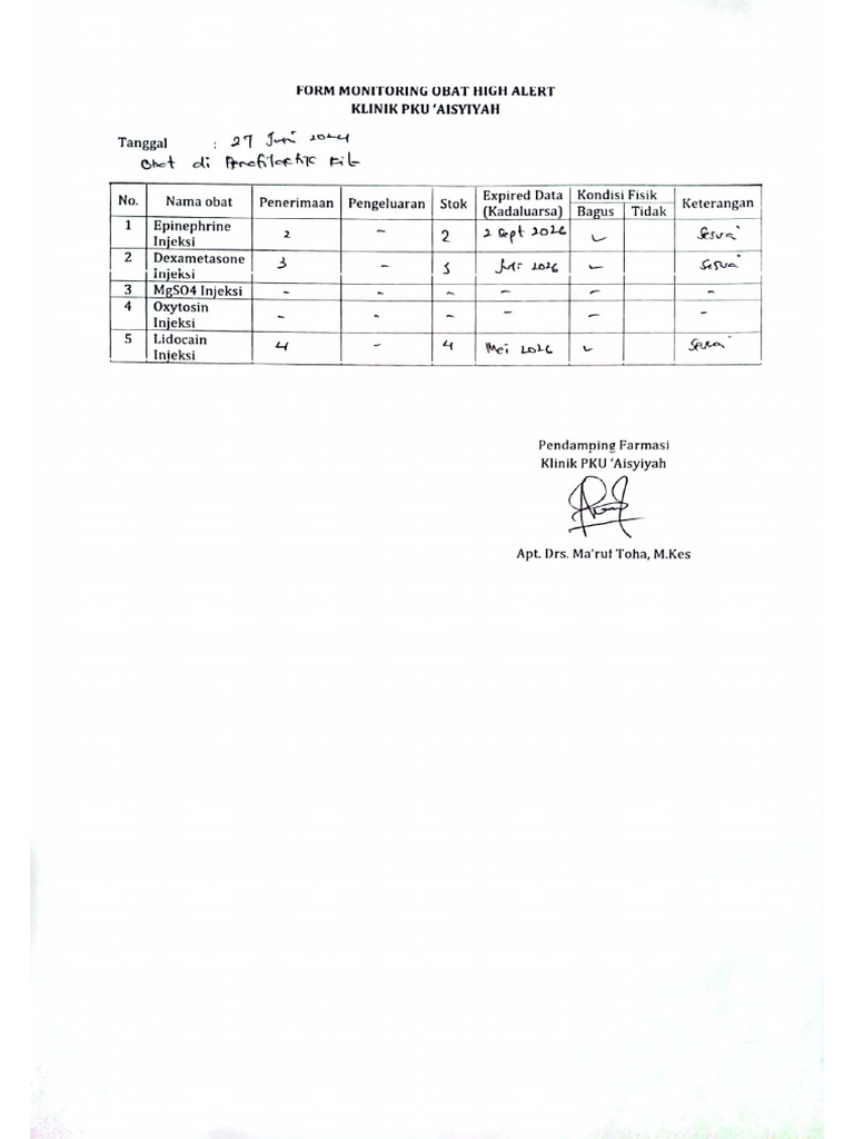 Form Monitoring Obat High Alert - 1 | PDF