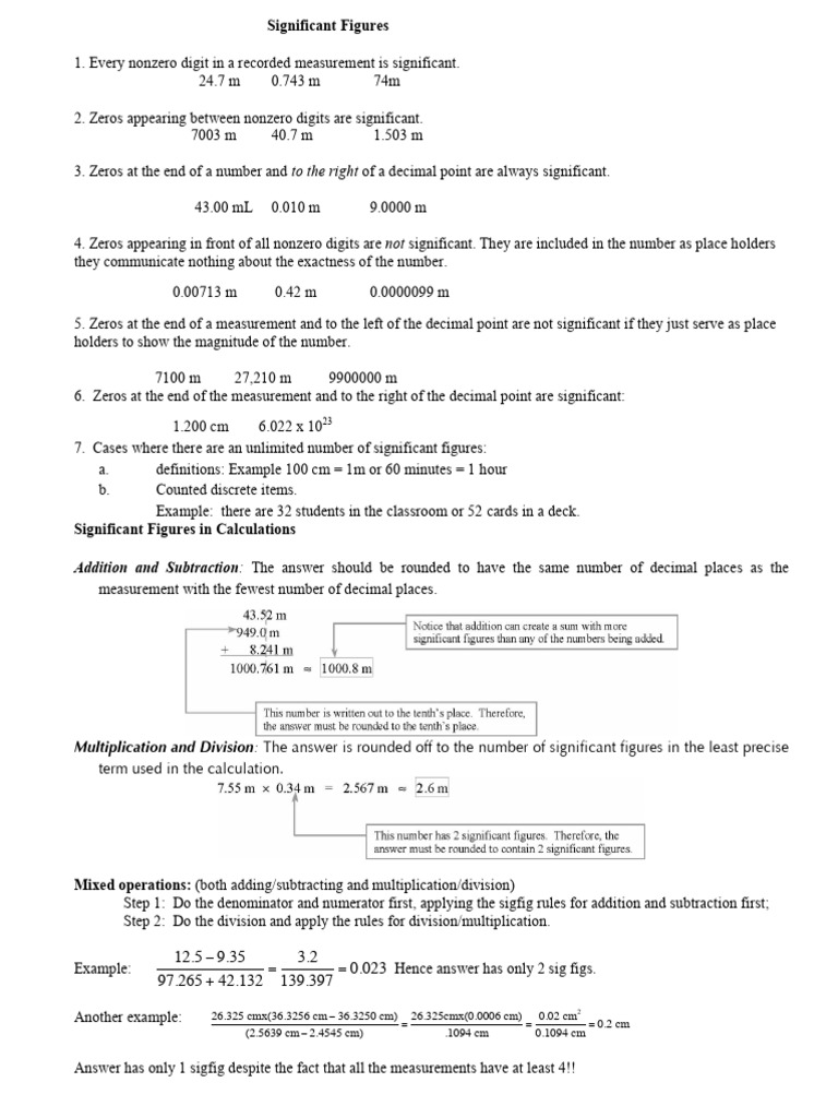 Sigfig Rules Complete | PDF