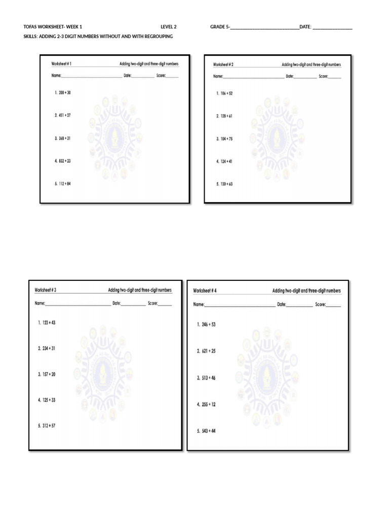 Tofas Worksheet 1 Week1 GR5 | PDF