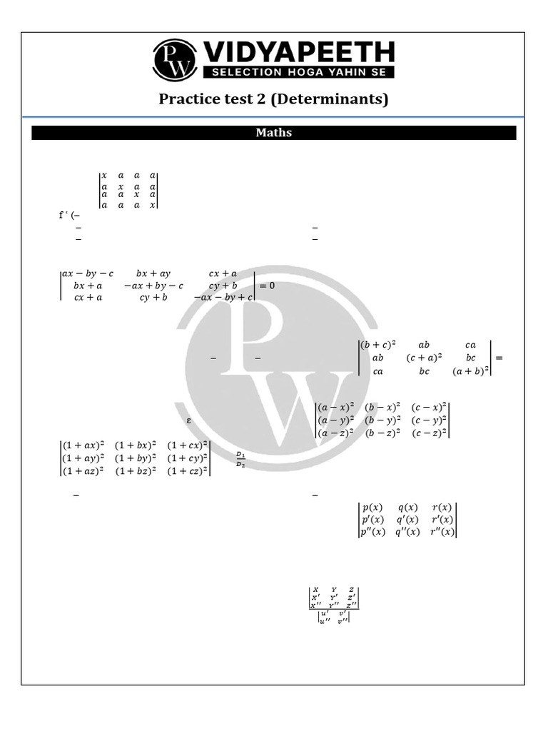 Practice test 2(Determinants) | PDF