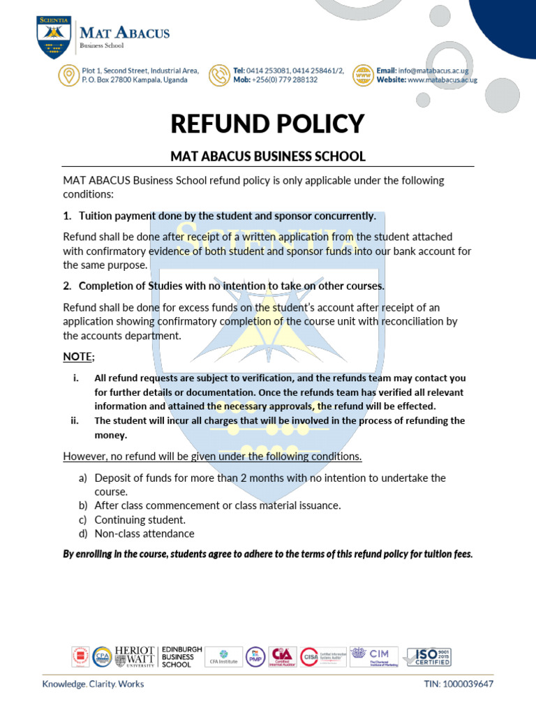 Tuition Refund Policy 1.1 | PDF | Finance & Money Management | Business