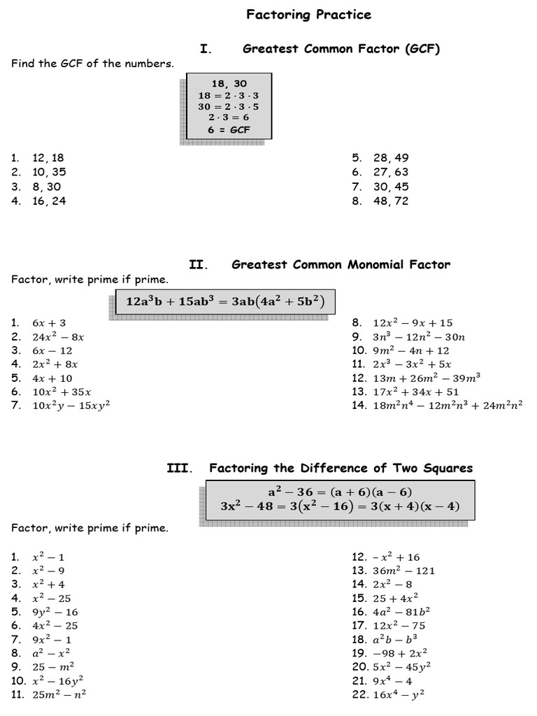 Factoring - Practice (8899) - Copy (Merged) | PDF