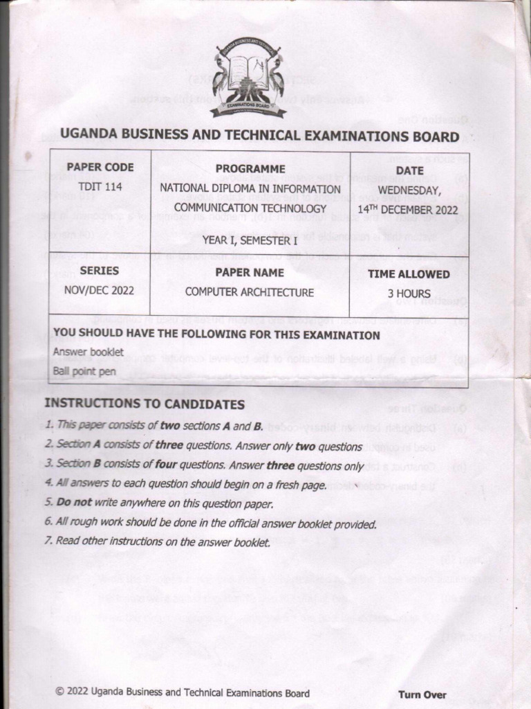 Tdit 114 Computer Architecture Ubteb 2022 | PDF