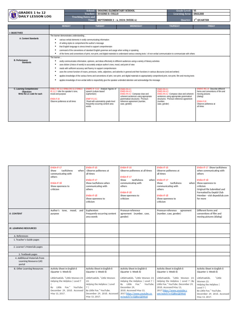w6 English Quarter 1 | PDF