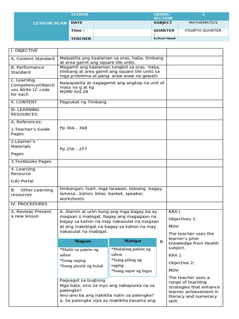 Cot Dlp Math 4th Quarter | PDF