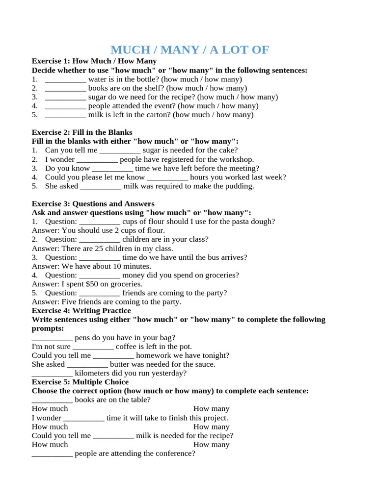 MUCH - MANY - A LOT OF | PDF