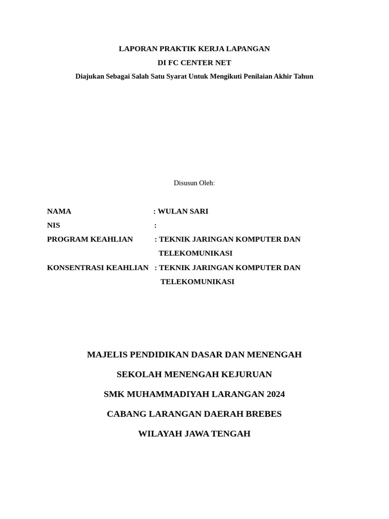 Laporan Prakerin Wulan Sari | PDF