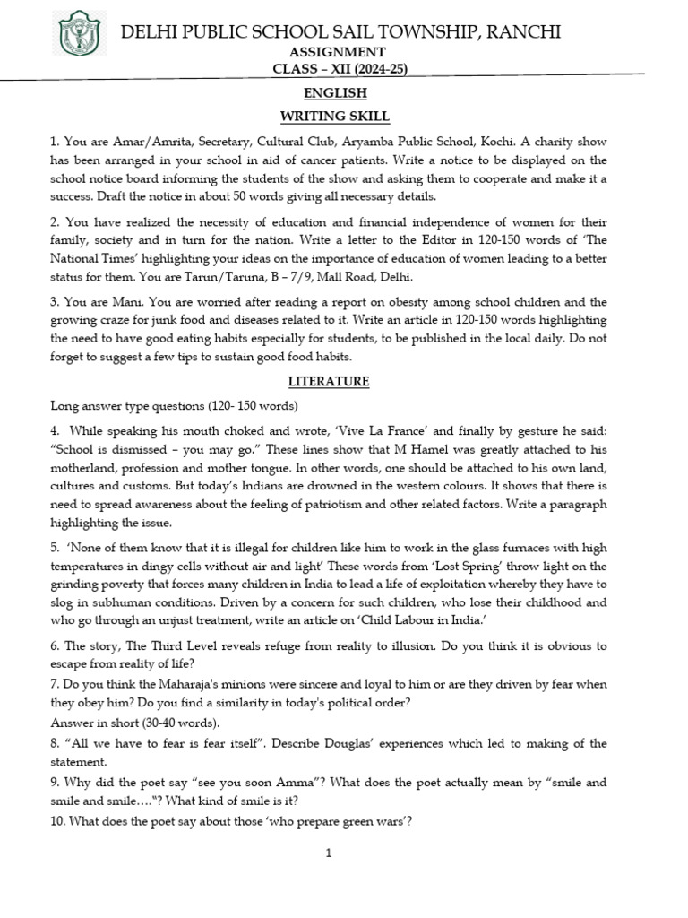 Xii Summer Assignment 2024 | PDF | Cellulose | Glucose