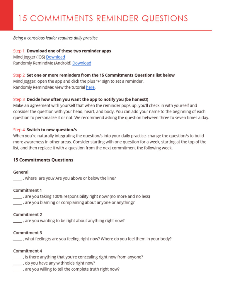 CLG-15 Commitments Reminder Questions | PDF