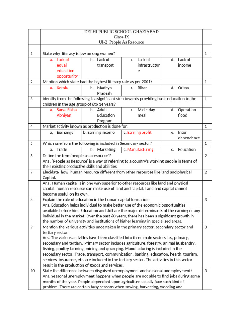 AK - Worksheet - People As Resource | PDF