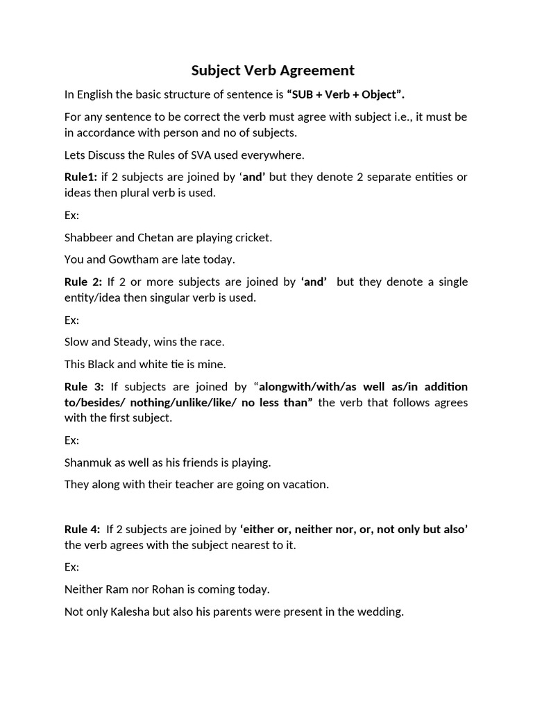 Subject Verb Agreement | PDF