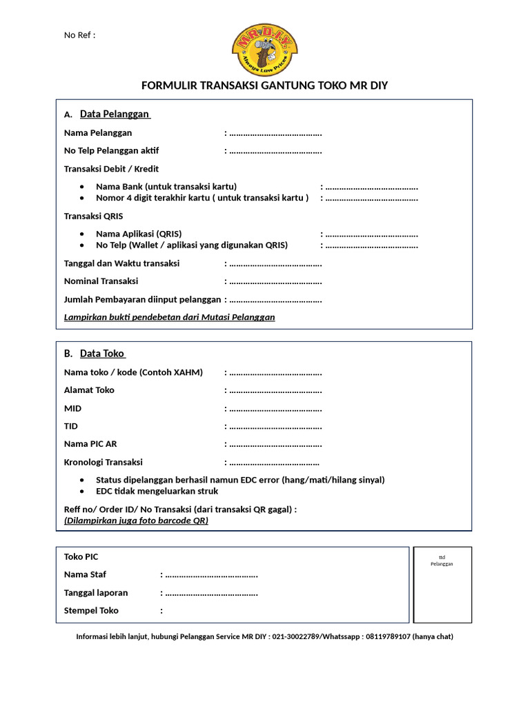 Formulir Transaksi Gantung Toko MR Diy Final | PDF