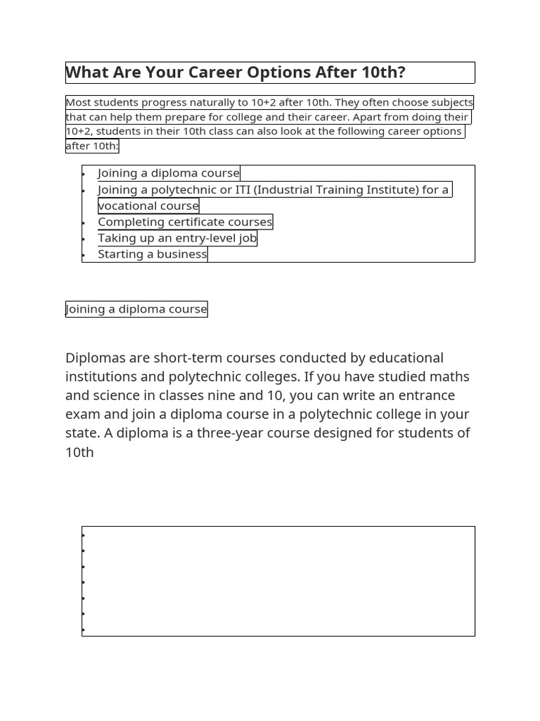 What Are Your Career Options After 10th | PDF