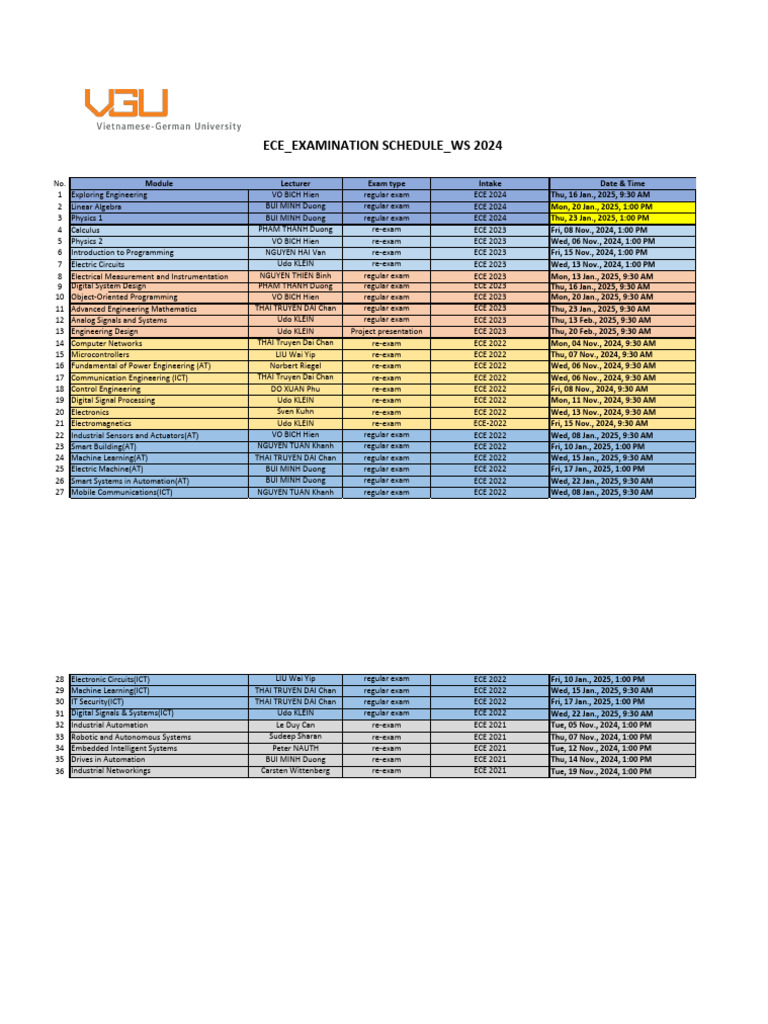 ECE Teaching-and-Studying-Schedule WS-2024 Final | PDF