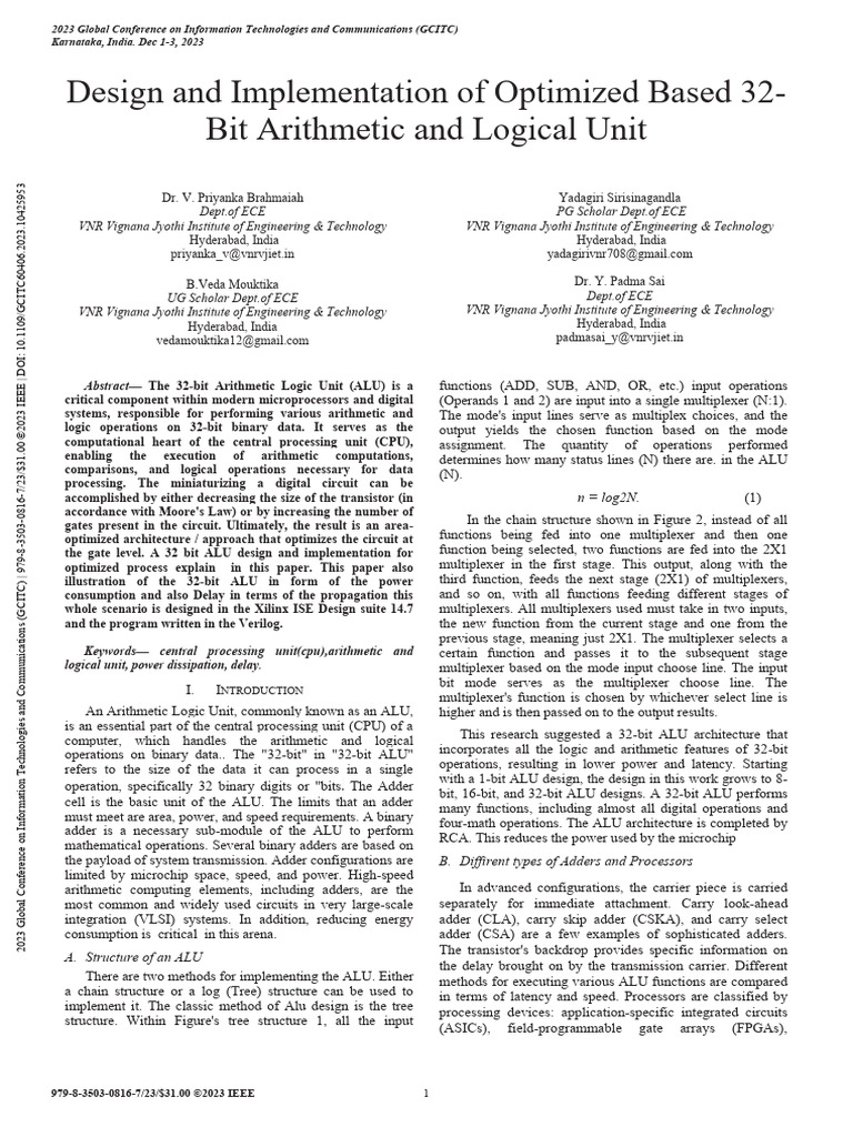 Design And Implementation Of Optimized Based 32 Bit Arithmetic And