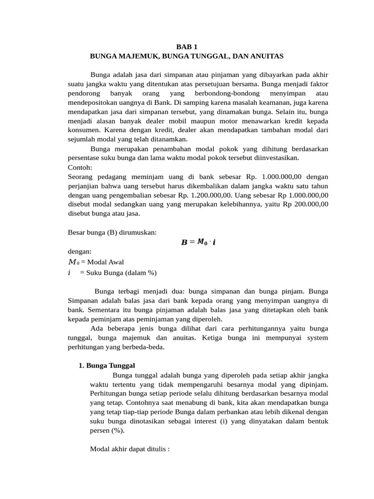 Bab 1 Bunga Majemuk, Bunga Tunggal Dan Anuitas | PDF