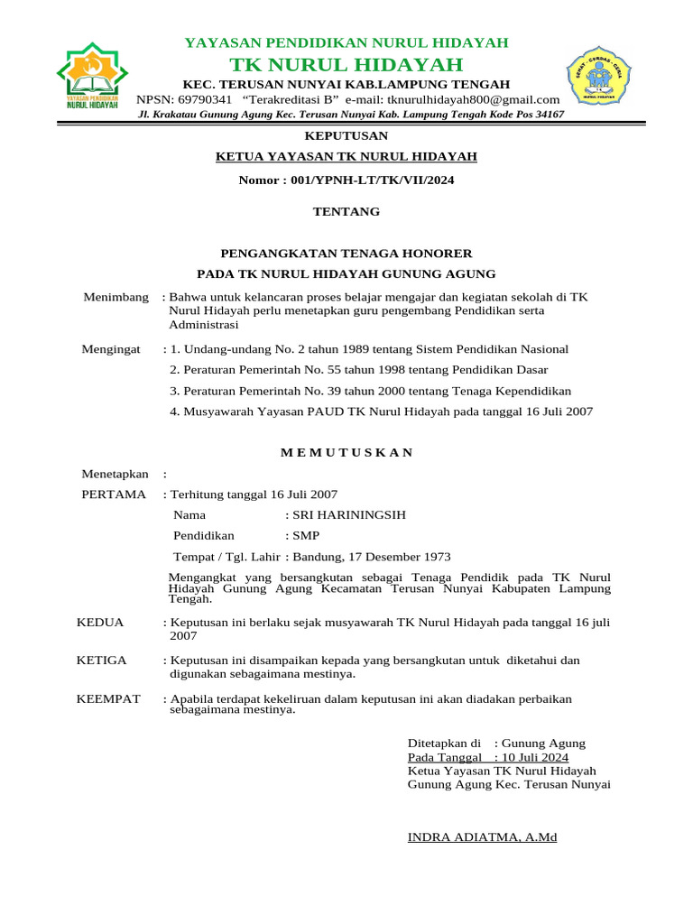 SK Pengangkatan Guru 2024 | PDF