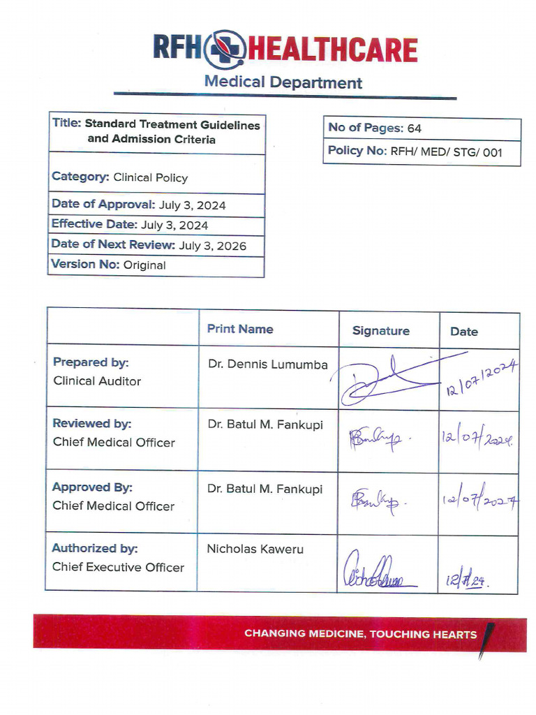 Standard Treatment Guidlines & Admission Criteria | PDF