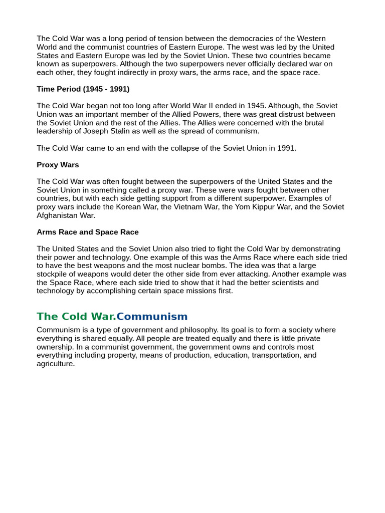 Cold War Comunism Glossary Space Race 2 | PDF