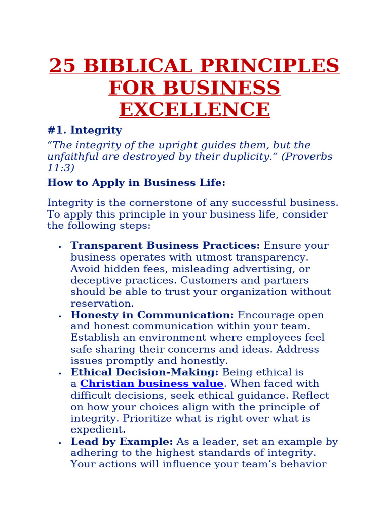 25 BIBLICAL PRINCIPLES FOR BUSINESS EXCELLENCE | PDF