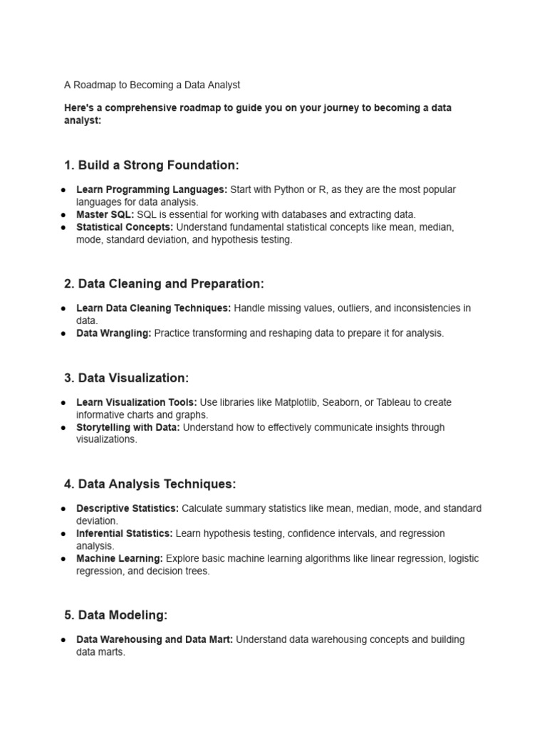 Complete Roadmap To Become A Data Analytics | PDF
