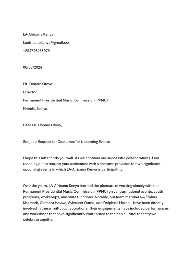 Costume Request Letter | PDF