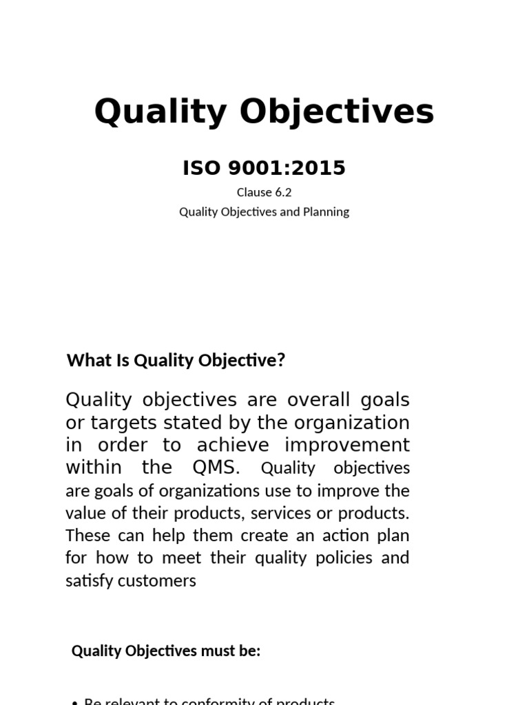 Quality Objectives | PDF