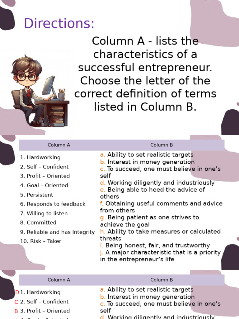 Entrepreneur Traits Quiz | PDF | Career & Growth