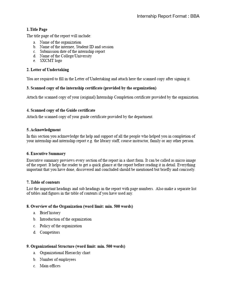 Internship Report Format BBA | PDF