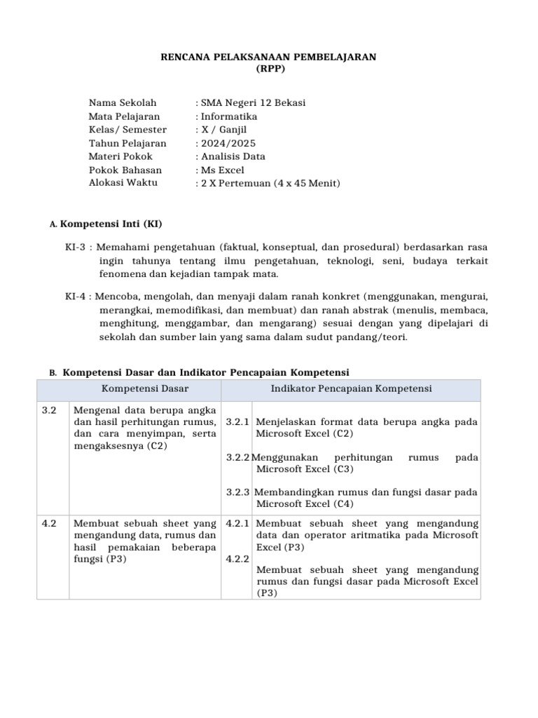 Rencana Pelaksanaan Pembelajaran (RPP) | PDF